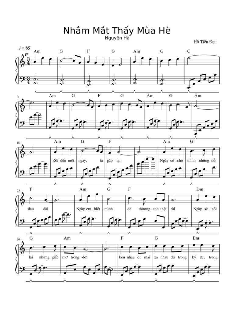 Sheet NHẮM MẮT THẤY MÙA HÈ | File PDF FREE