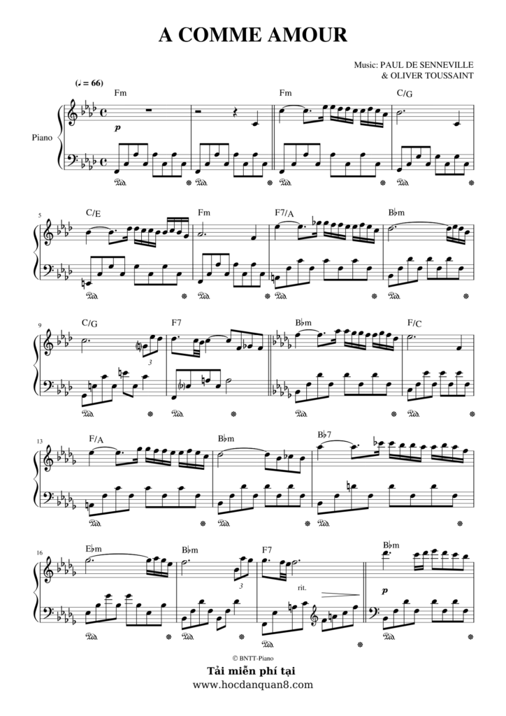 Sheet Piano A Comme Amour (Richard Clayderman)|File PDF