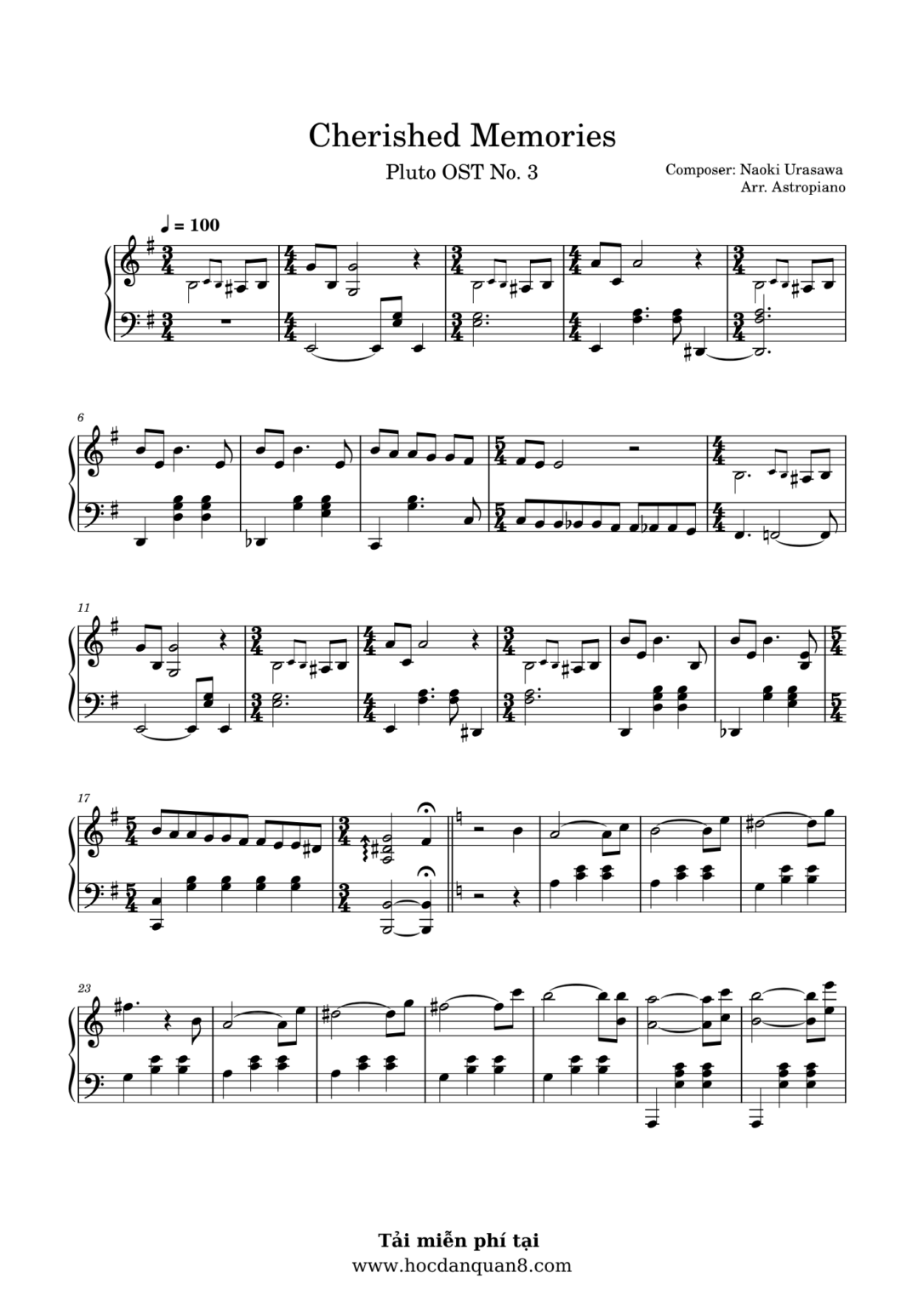 Sheet nhạc Piano Cherished Memories (Pluto OST) |File PDF